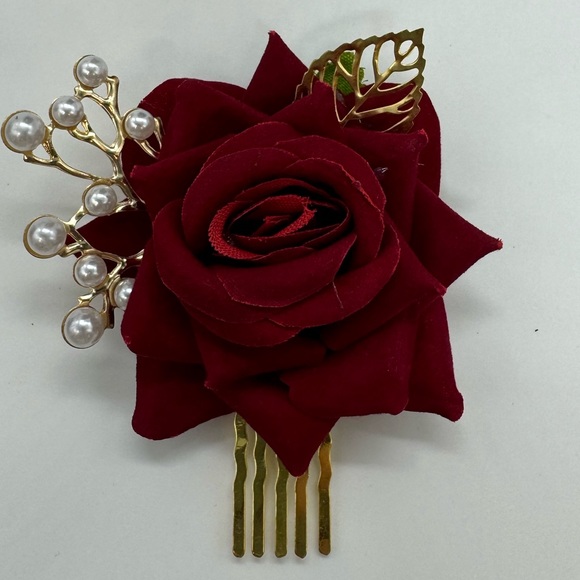 Accessories | Hair Comb Red Rose With Pearls | Poshmark